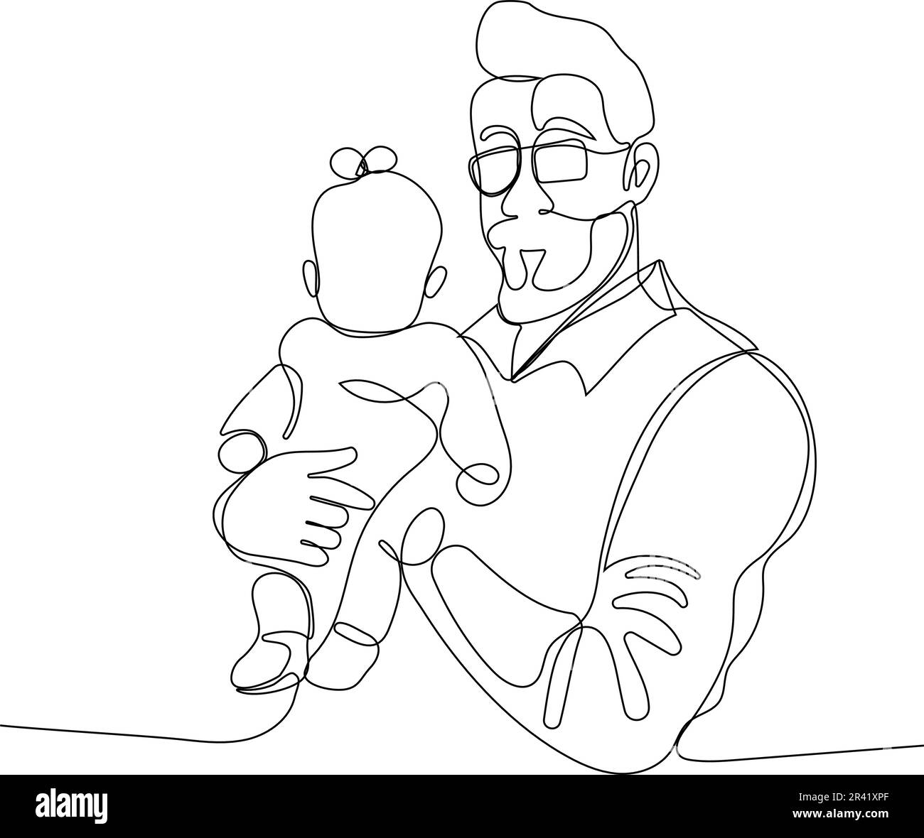 Hugs of a father with a child. One continuous line drawing banner ...