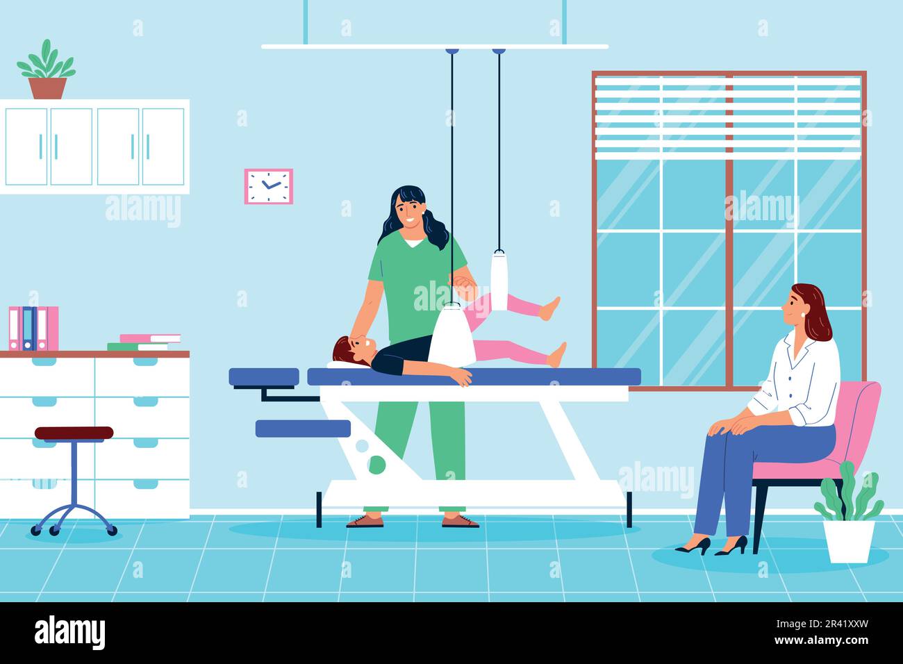 Physiotherapy flat concept with boy and medical rehab specialist vector ...