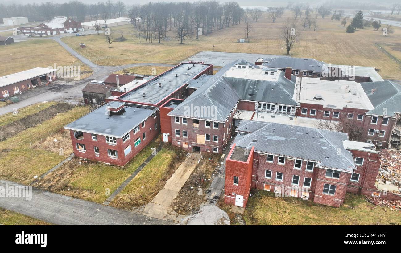 Large hospital complex aerial view with drone Stock Photo - Alamy