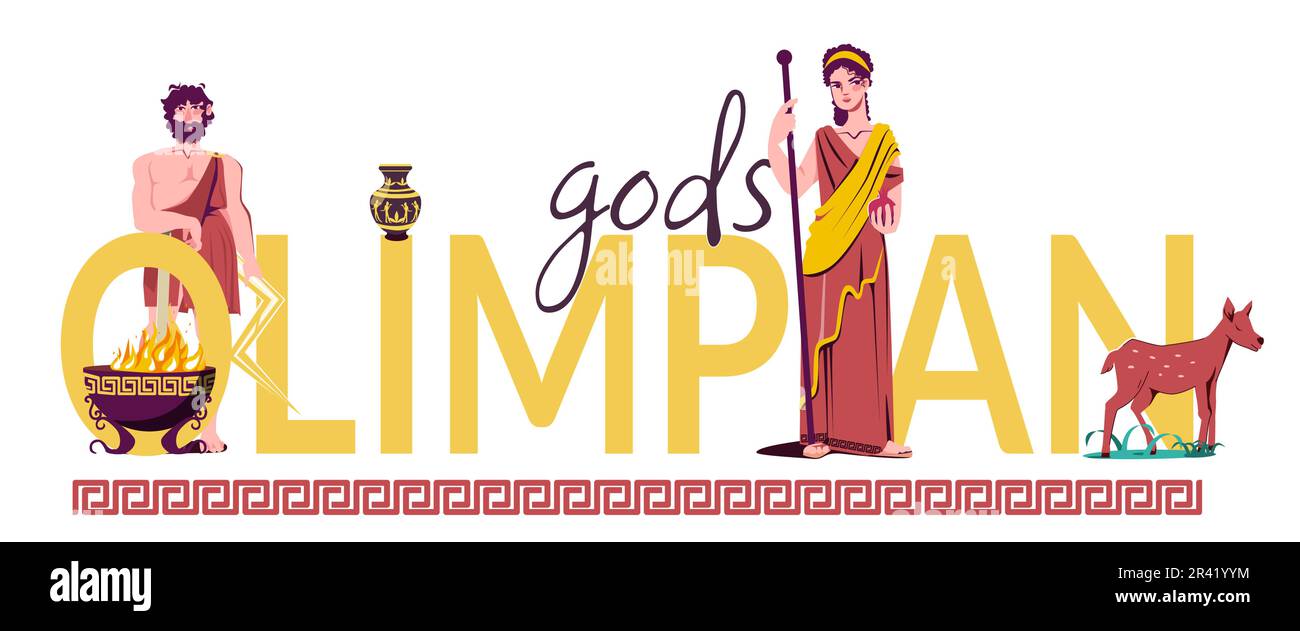 Olympian gods flat text composition large inscription gods olympian two figures of the gods and ...
