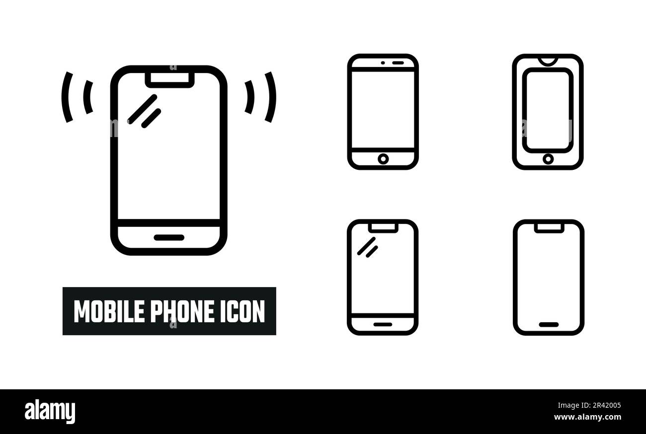 Mobile Phone Lineal Icon Symbol Vector. Black Outline Mobile Phone Icon ...