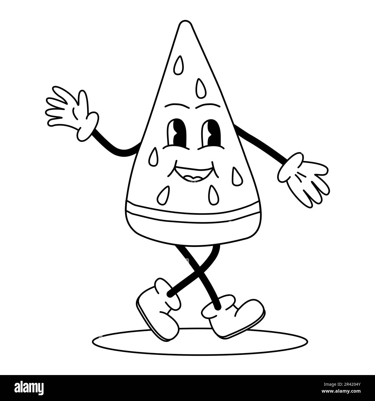 Watermelon groovy style cute cartoon character with face, arms and legs ...