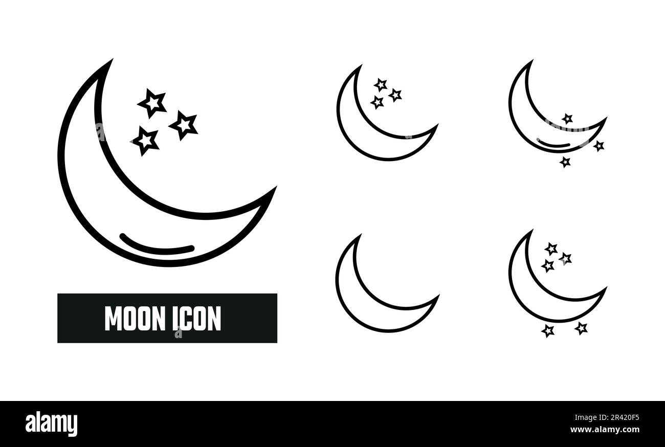 Moon Lineal Icon Symbol Vector. Black Outline Moon Icon Stock Vector ...