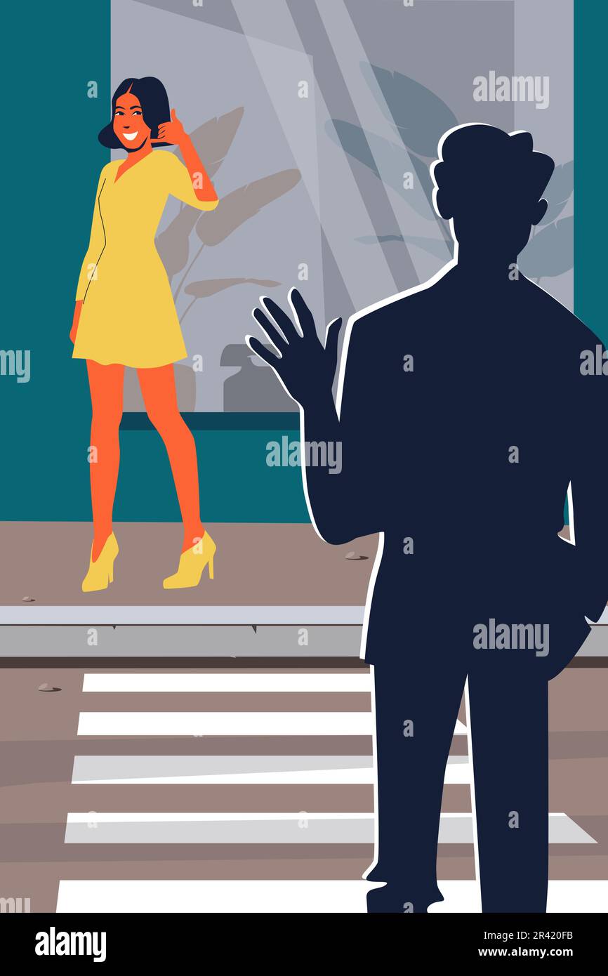 Flat call me phone composition pretty woman in yellow says goodbye to ...