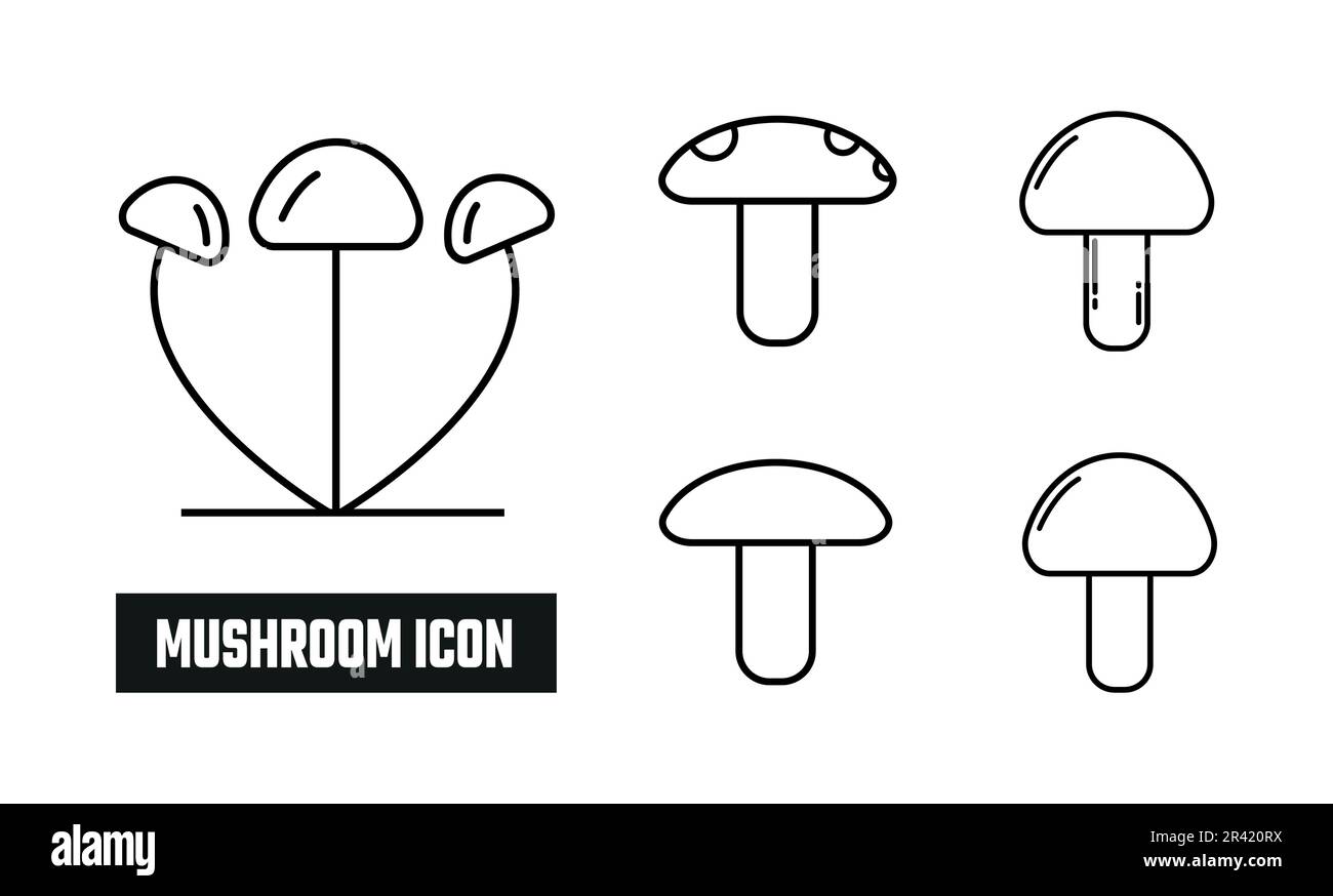 Mushroom Lineal Icon Symbol Vector. Black Outline Mushroom Icon Stock ...