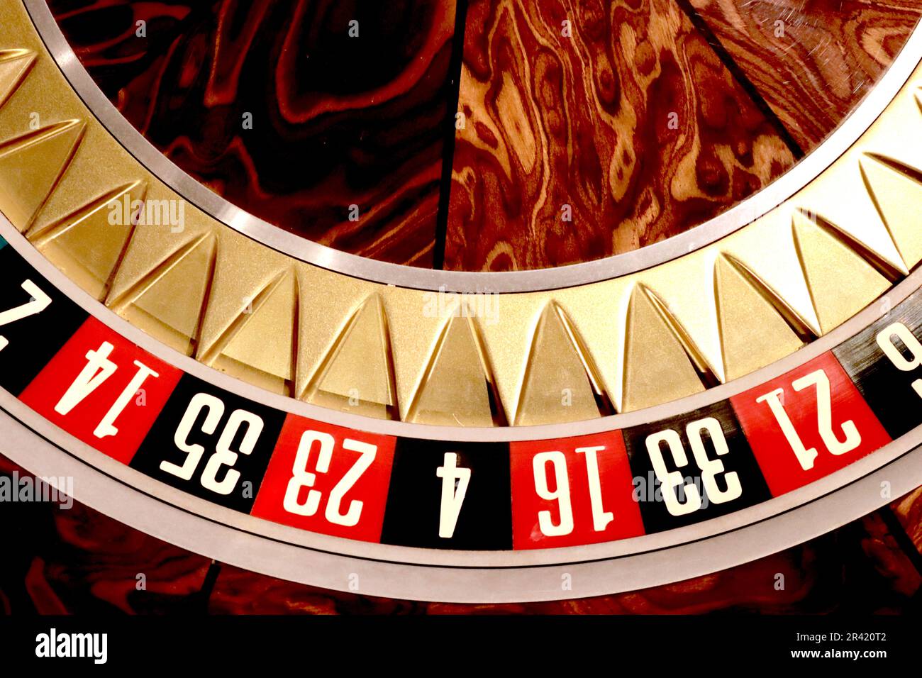 A segment of an American style roulette wheel close up, illustrating ...