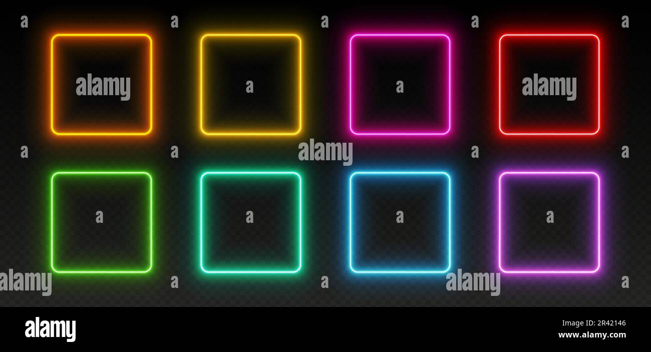 Neon square frames, glowing borders set, colorful futuristic UI design ...