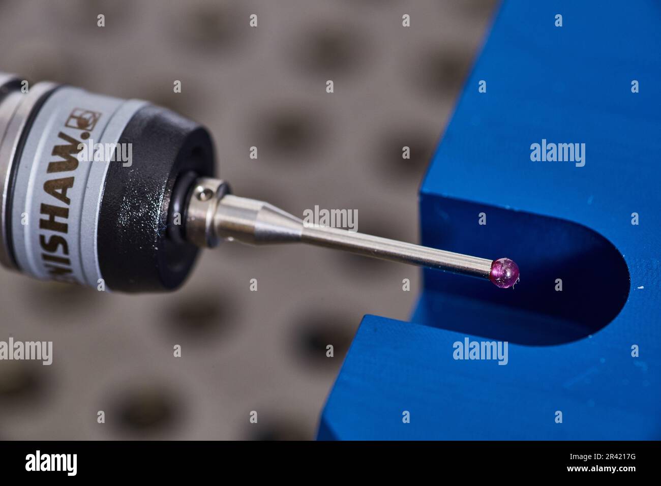 Pink CMM probe machine programming metrology blue part scanned for ...