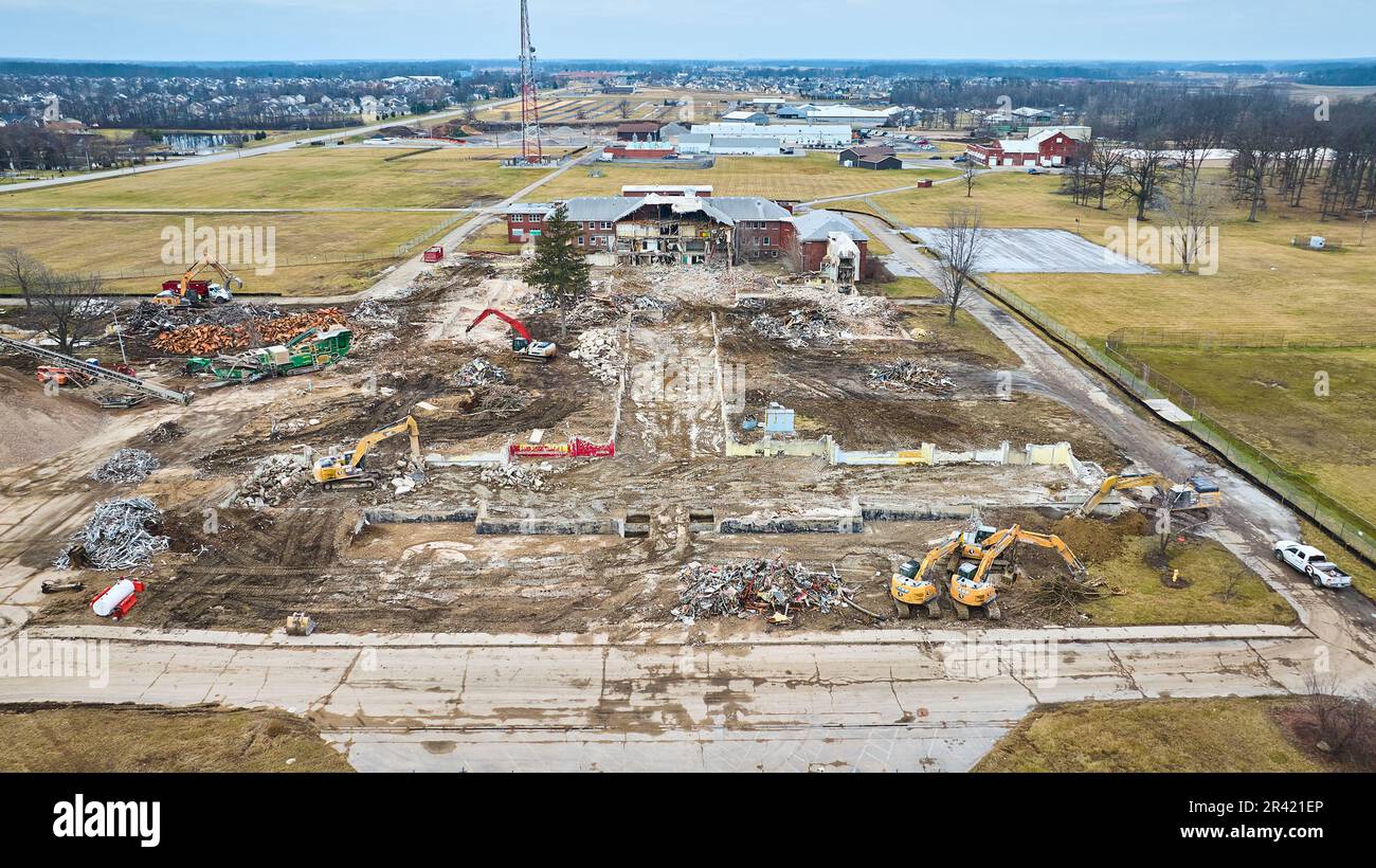 Outline of destroyed building and a ripped open half of another ...