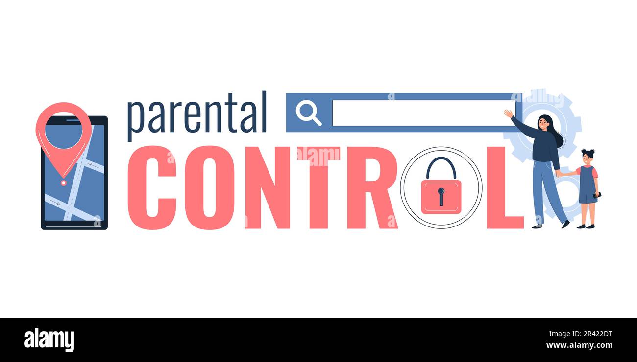 Parental control flat composition of text icons of lock smartphone ...