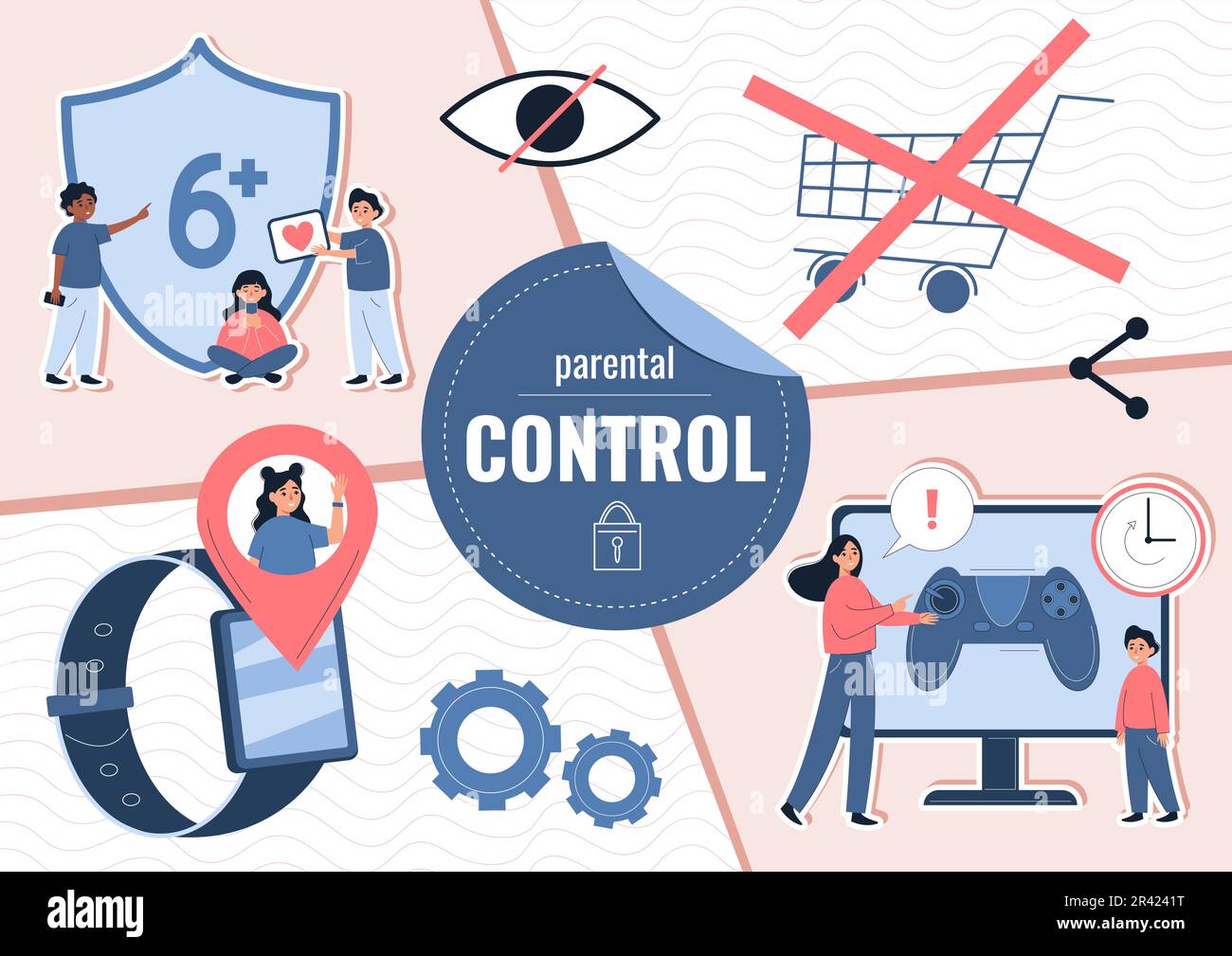 Parental control flat composition with collage of conceptual icons with ...