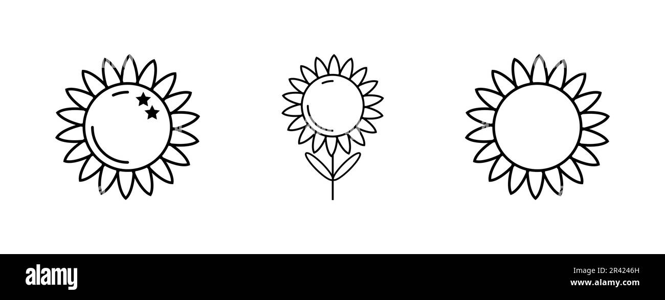 Sunflower Lineal Icon Symbol Vector. Black Outline Sunflower Icon Stock ...