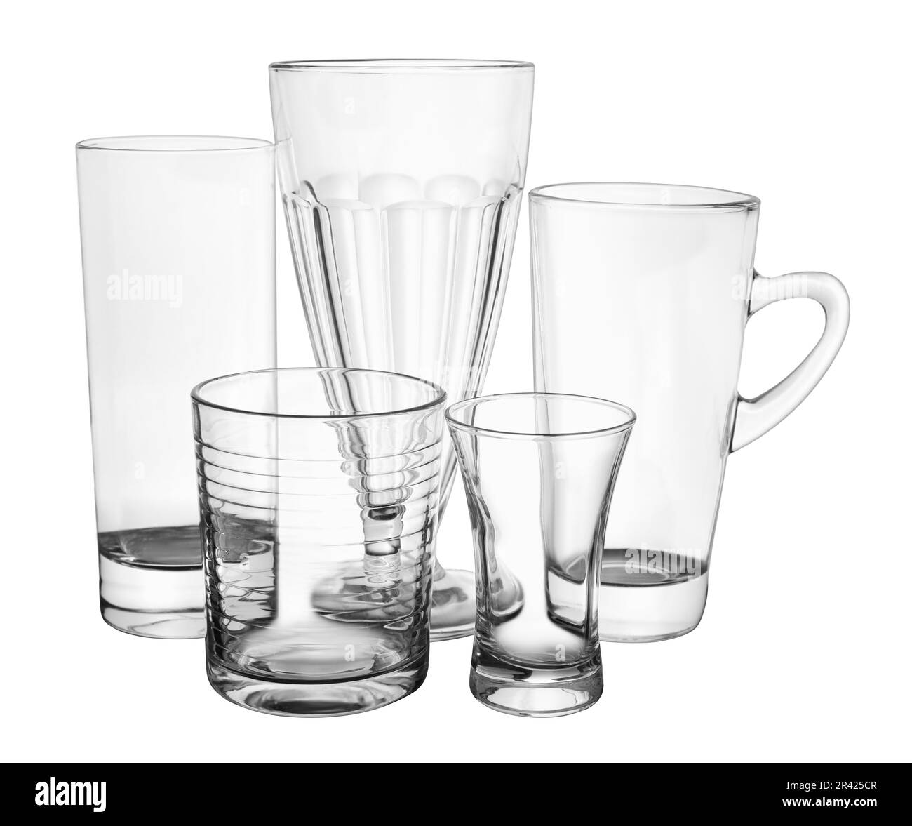 Group of different glassware isolated on white Stock Photo - Alamy