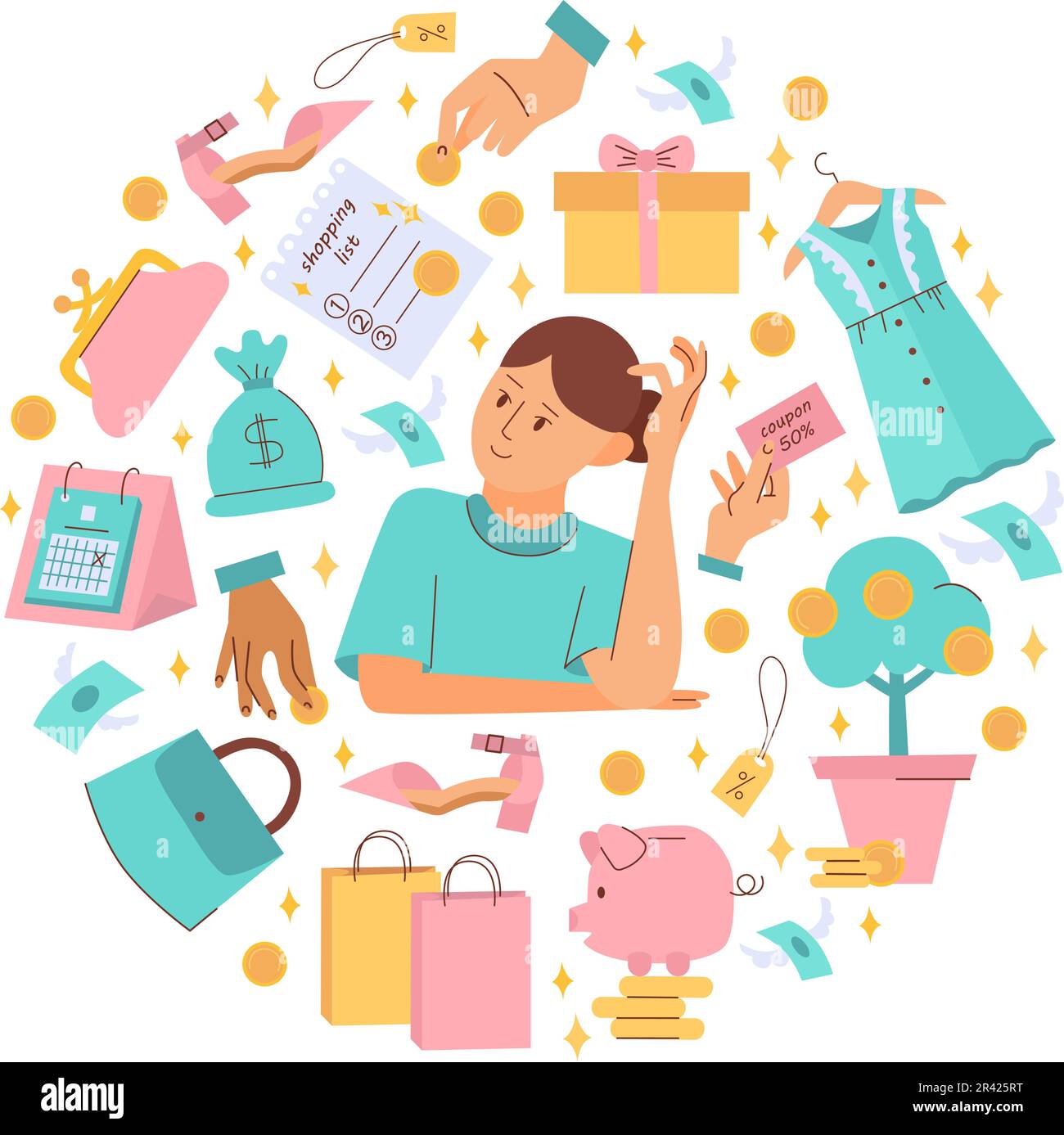 Financial planning flat composition with money purchases and person ...