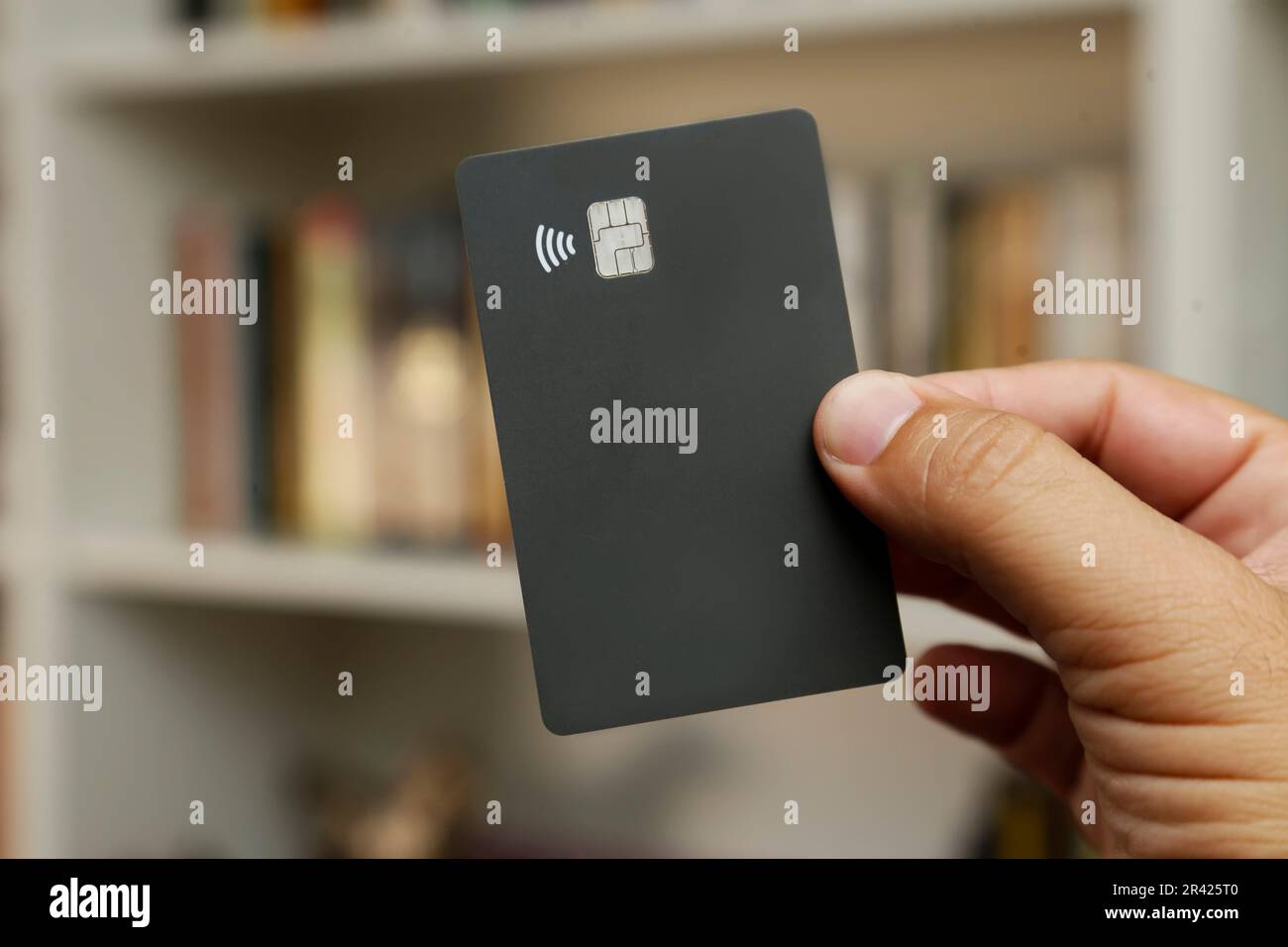 black credit or debit contactless card with contact less sign. Digital ...