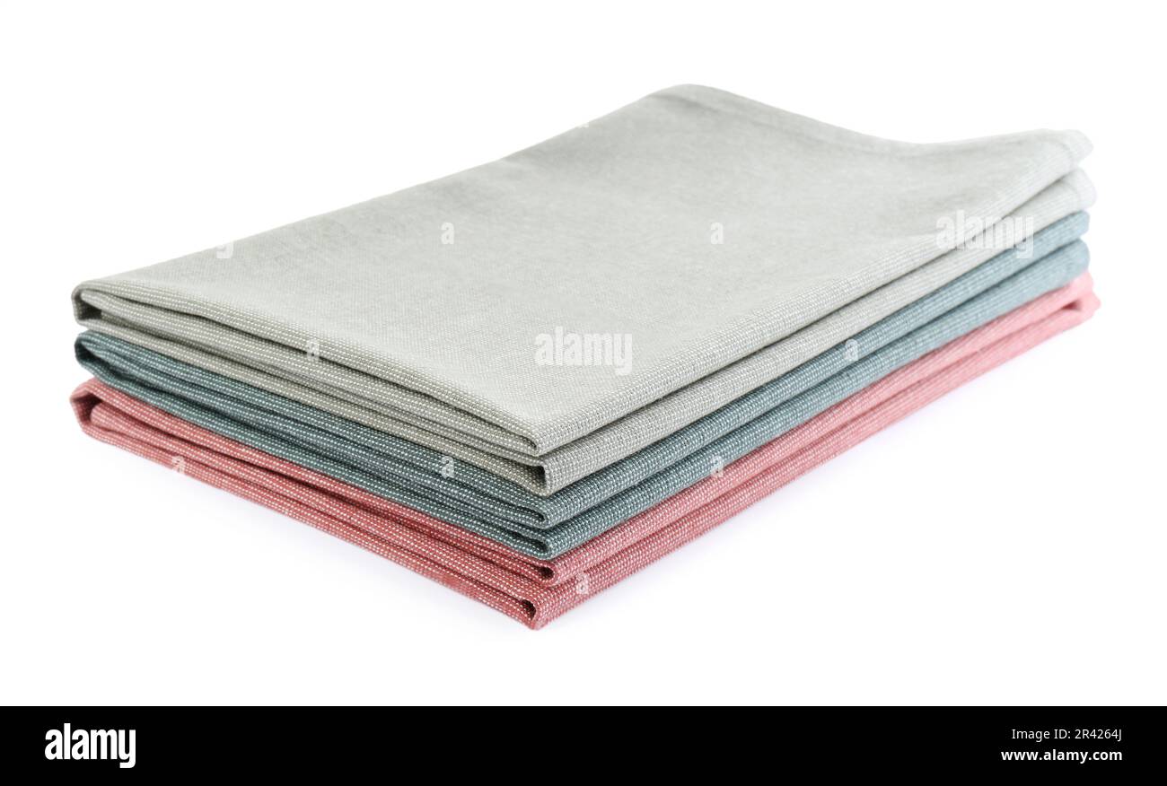 Stack of clean kitchen towels isolated on white Stock Photo - Alamy
