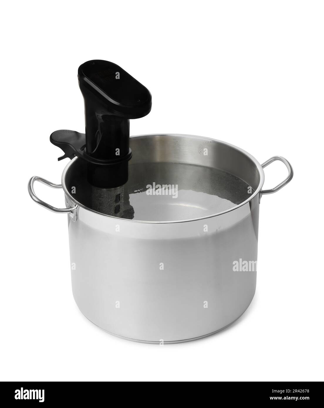 Thermal immersion circulator for sous vide cooking in pot on white ...