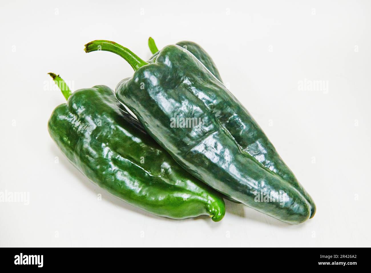 Dark green Poblano Peppers top down view with white background Stock ...