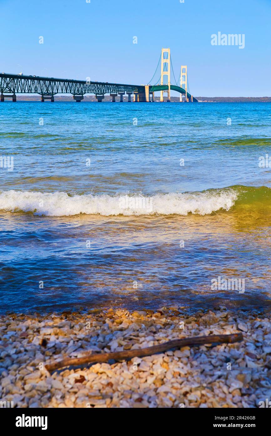 Mackinac Bridge over Lake Michigan and Lake Huron Stock Photo - Alamy