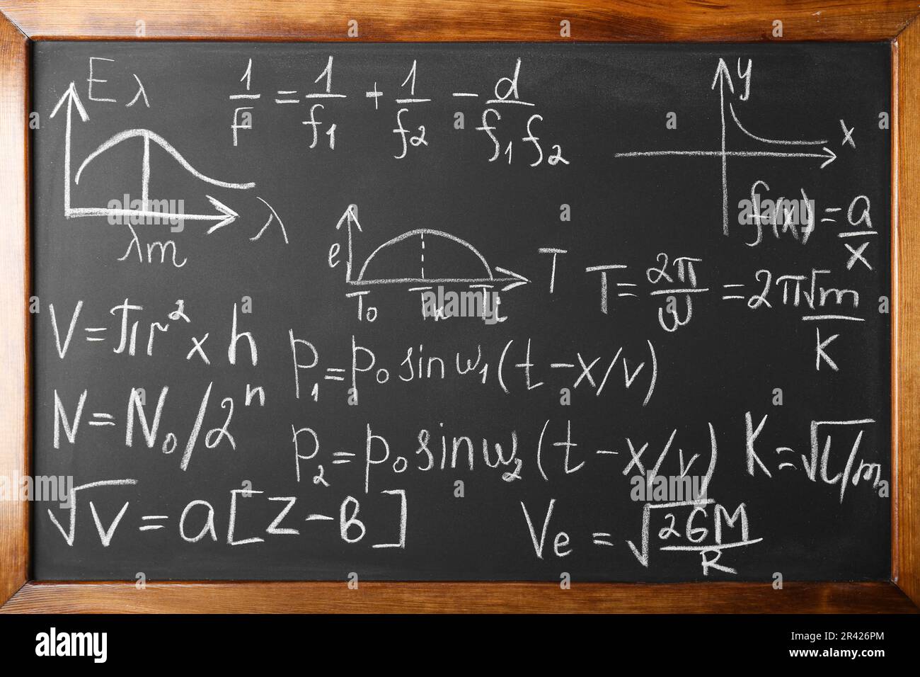 Many different math formulas written on chalkboard, closeup Stock Photo ...