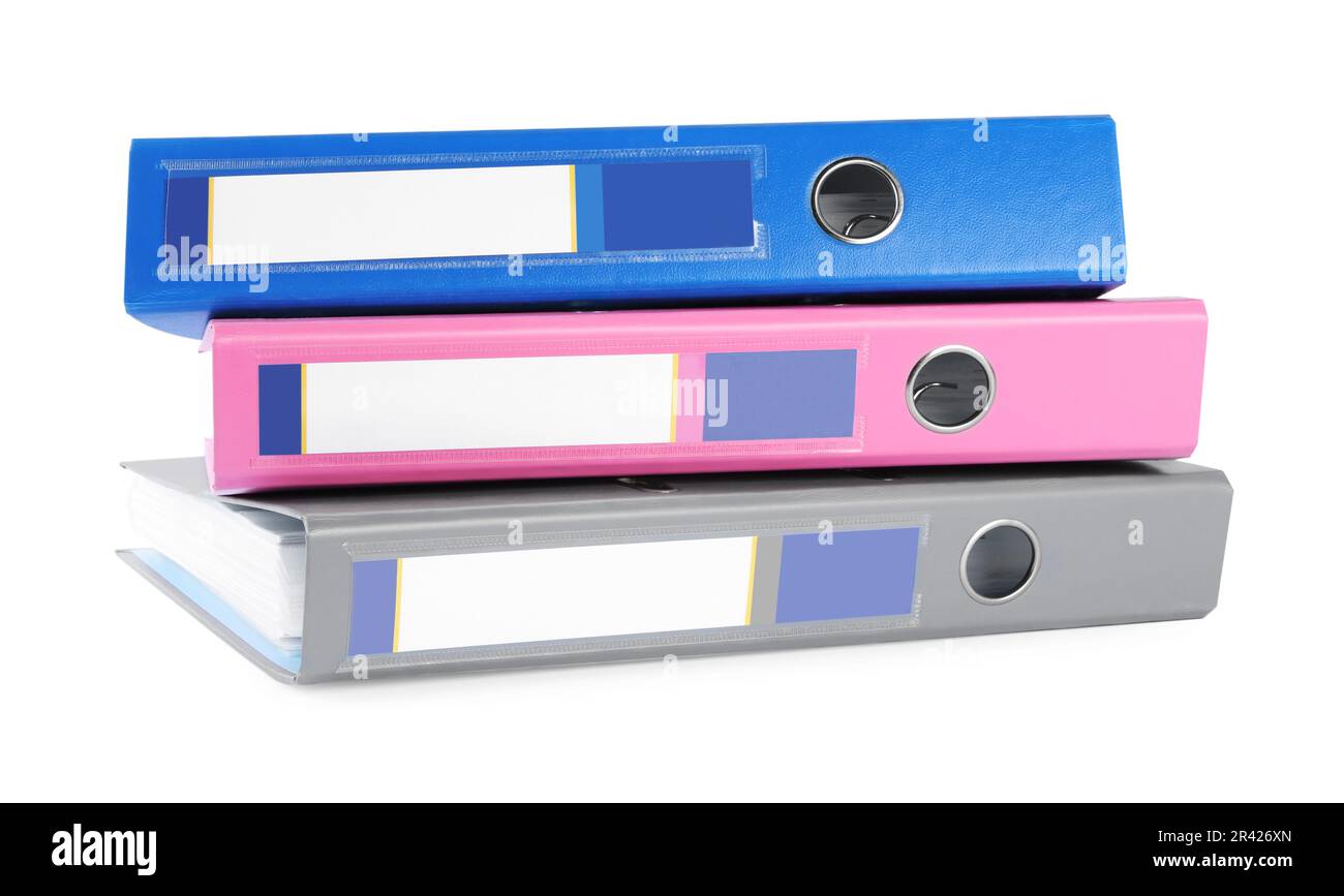 Stack of office folders isolated on white Stock Photo - Alamy