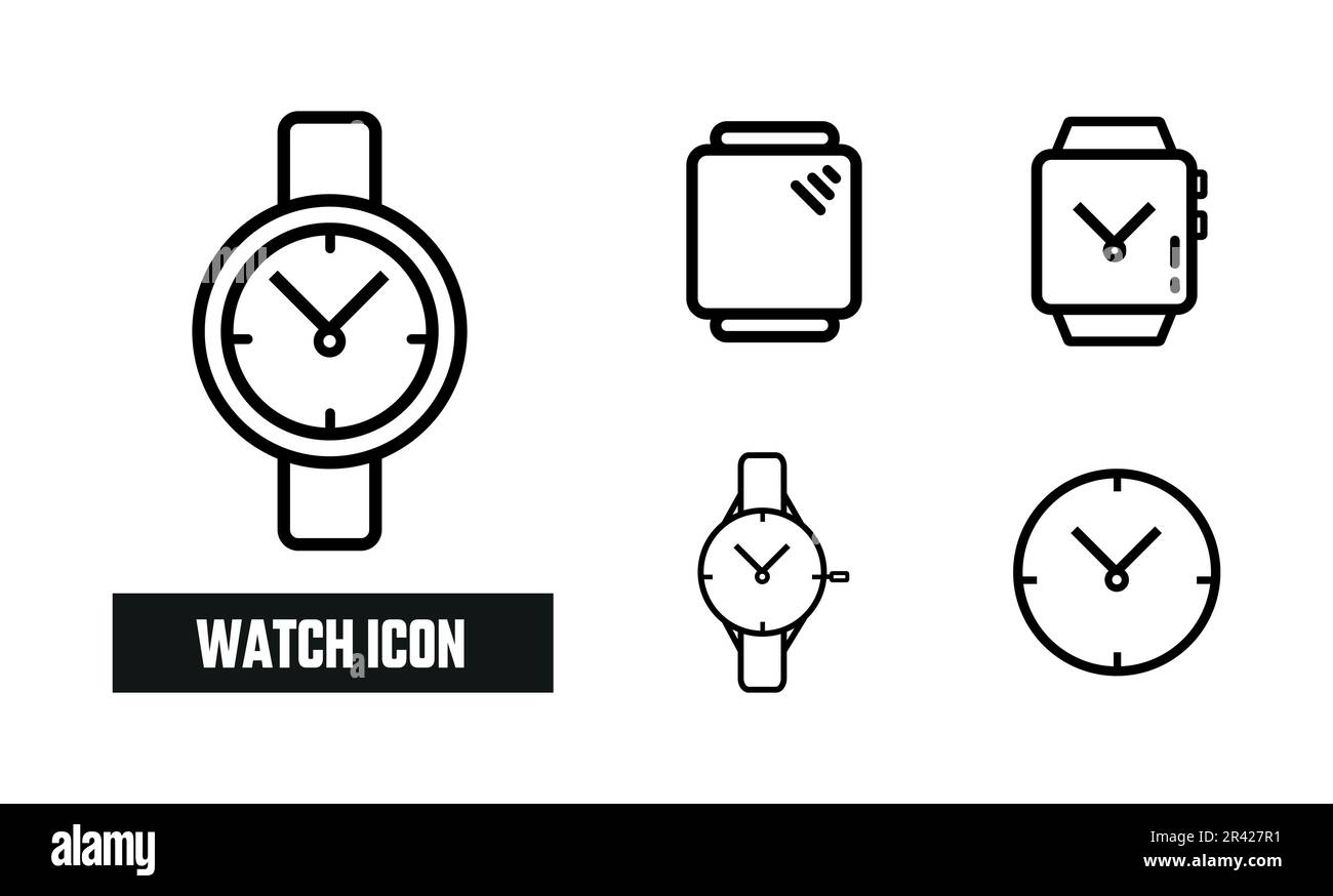 Watch Lineal Icon Symbol Vector. Black Outline Watch Icon Stock Vector ...