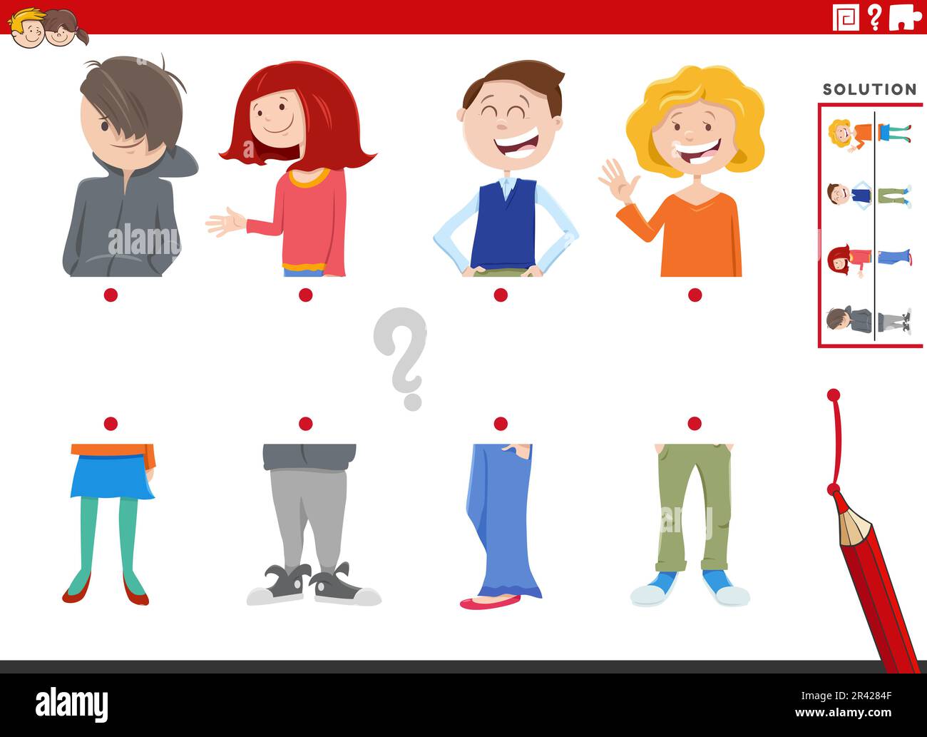 Match halves of pictures with happy children educational game Stock ...