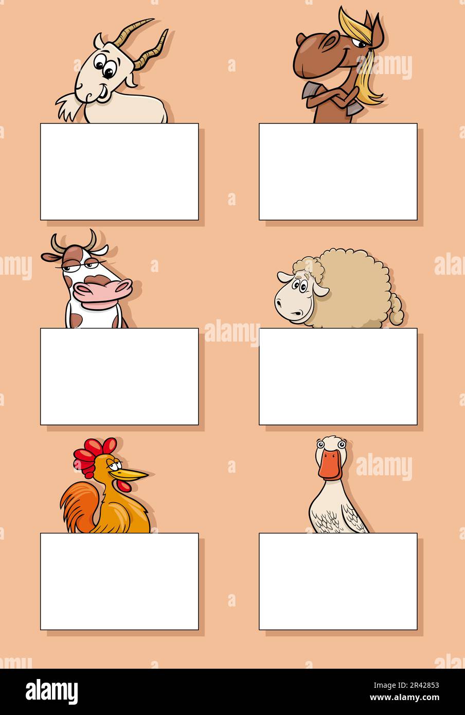 Farm animal characters with cards or banners design set Stock Photo - Alamy