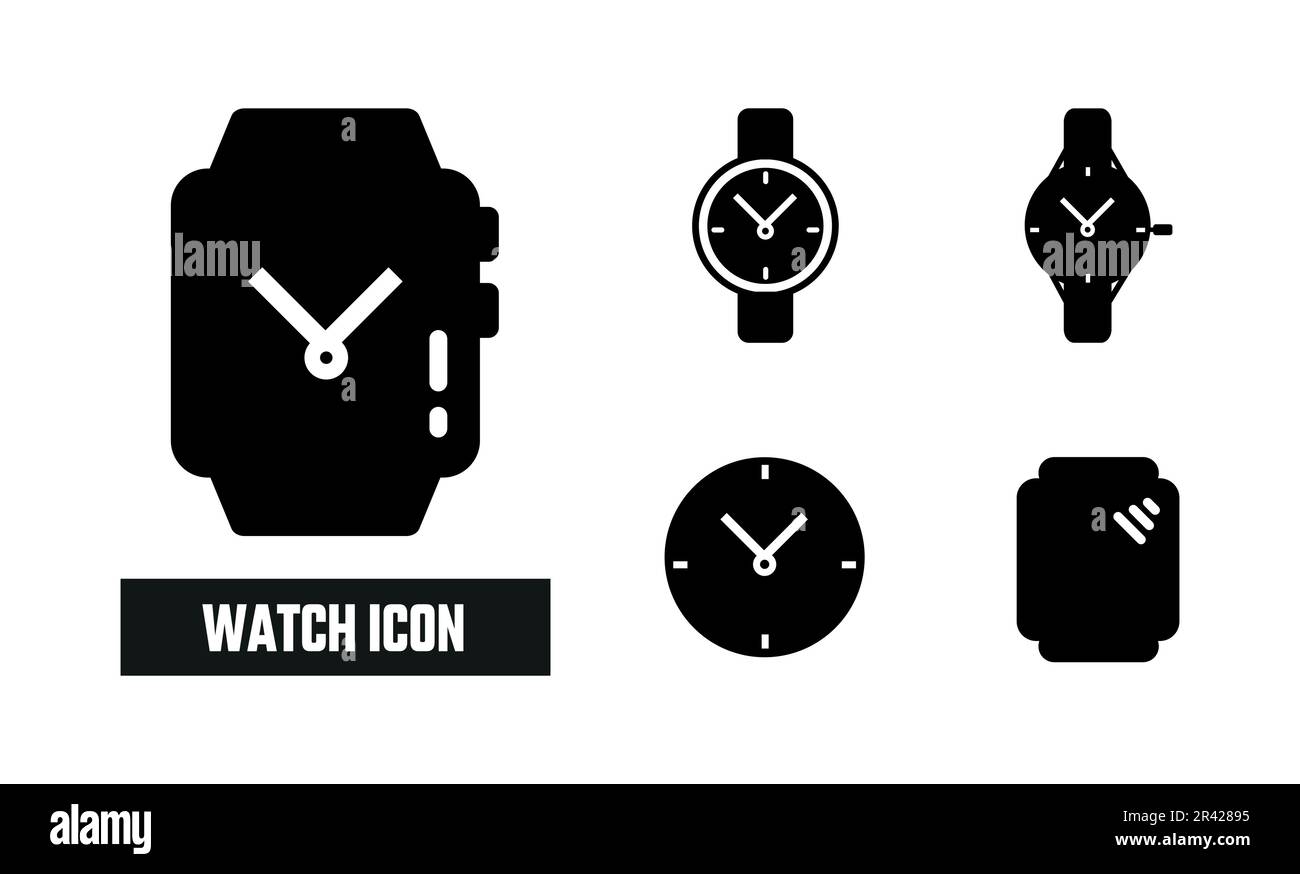 Watch Fill Icon Symbol Vector. Black Glyph Watch Icon Stock Vector ...