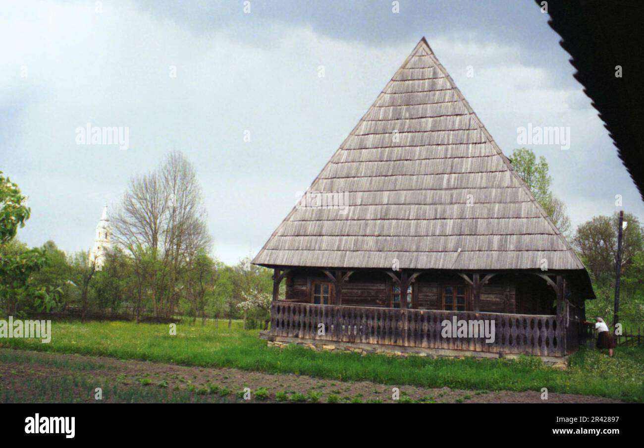 Giulesti, Maramures County, Romania, 2001. Old traditional wooden house ...