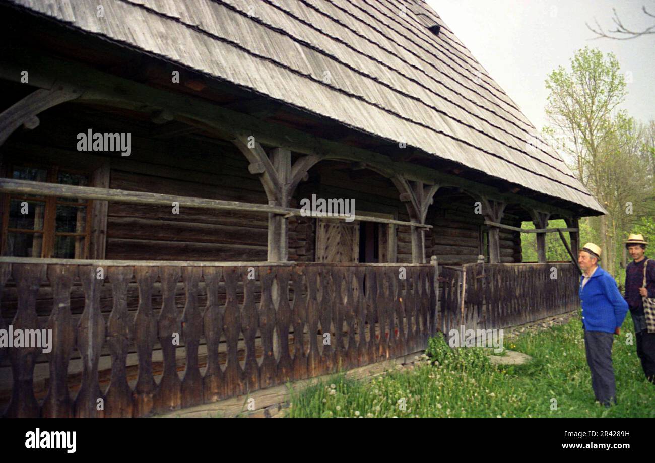Giulesti, Maramures County, Romania, 2001. Old traditional wooden house ...