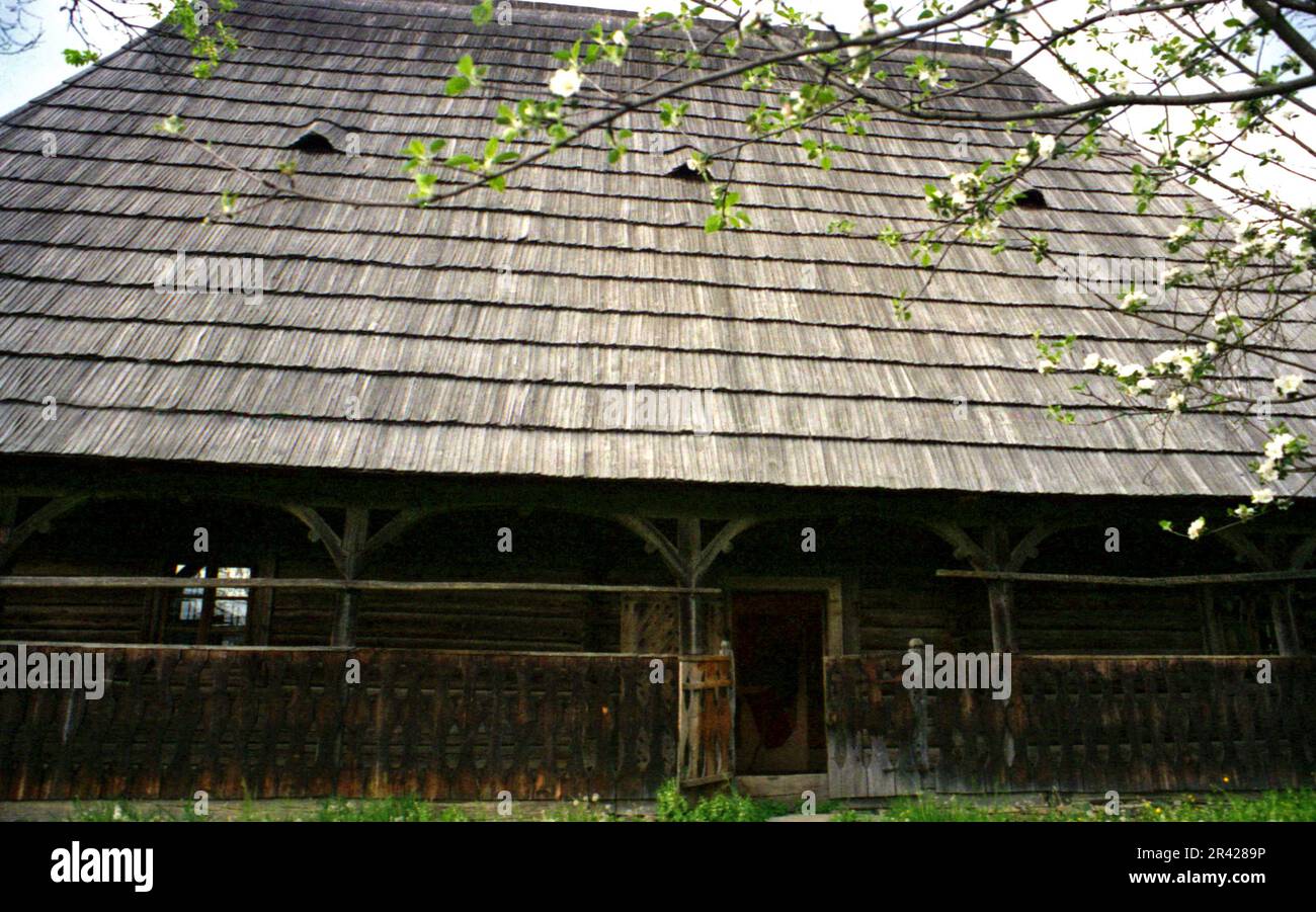 Giulesti, Maramures County, Romania, 2001. Old traditional wooden house ...