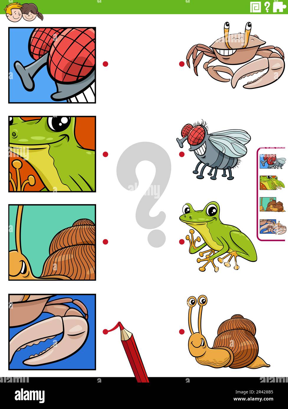 Match cartoon animals and clippings educational game Stock Photo - Alamy