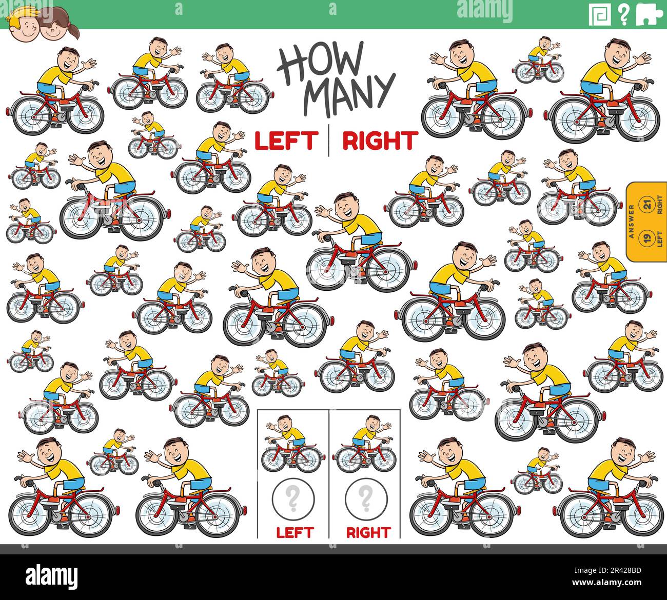 Count left and right pictures of a boy riding a bike Stock Photo - Alamy