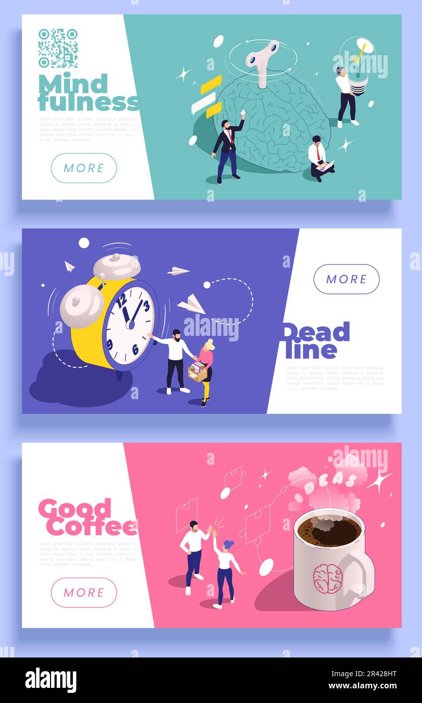 Productivity improvement boosting set of three horizontal banners with ...