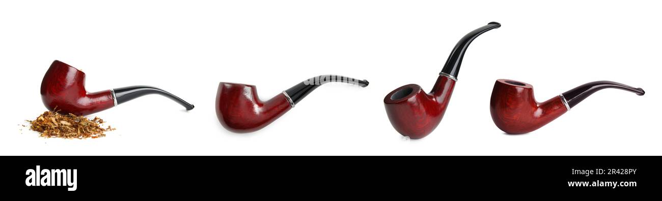 Set with smoking pipes on white background. Banner design Stock Photo ...