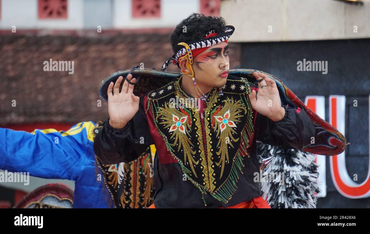 The perform of celeng dance. Celeng means wild boar. This dance usually ...