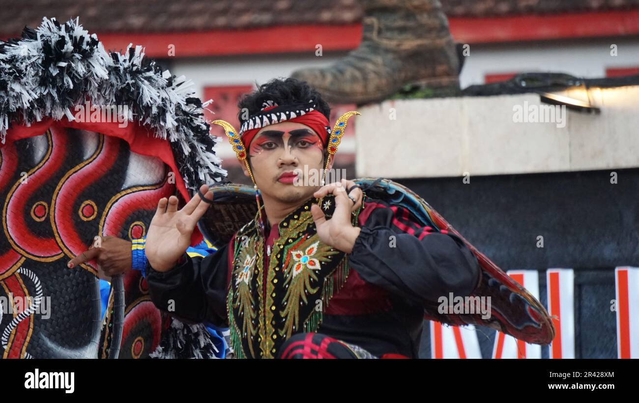 The perform of celeng dance. Celeng means wild boar. This dance usually ...