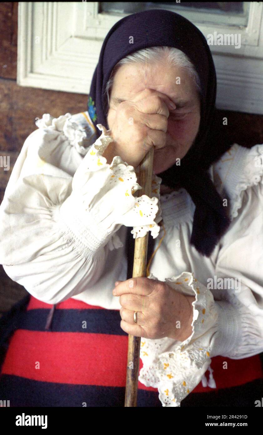 Maramures County, Romania, 2000. Elderly woman wearing traditional ...