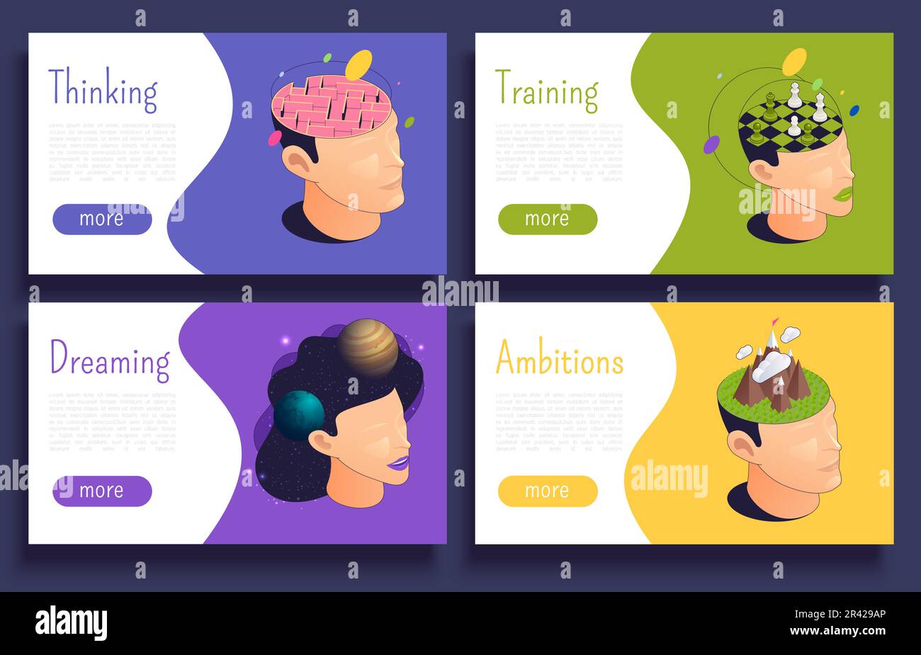 Emotional intelligence thinking mental concepts isometric set of ...