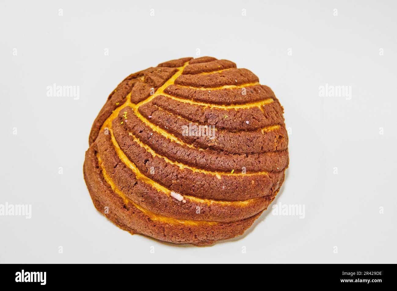 Chocolate cocoa brown concha a Mexican sweet bread on a white ...