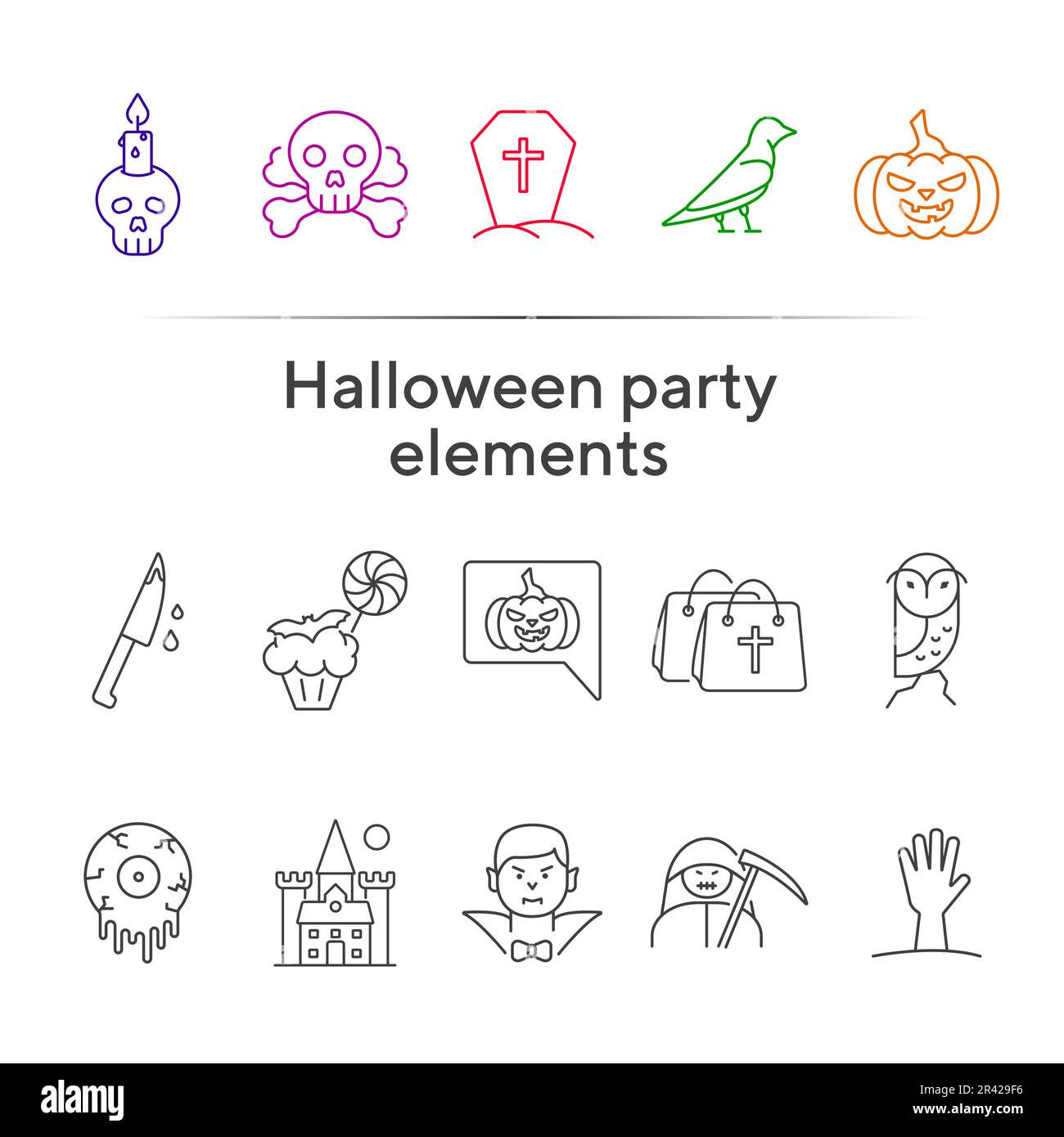 Halloween party elements line Stock Vector Images - Alamy