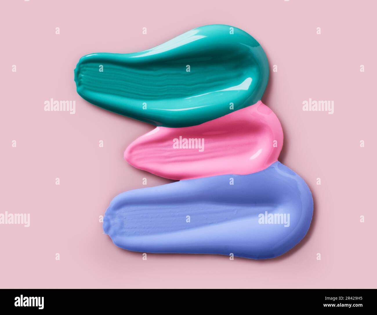 Colorful eye shadows Samples on pink background. Swatch smears of cream ...