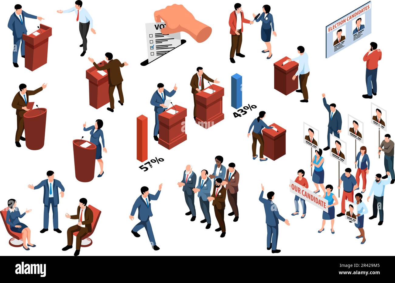 Isometric political icons set with election debate symbols isolated ...