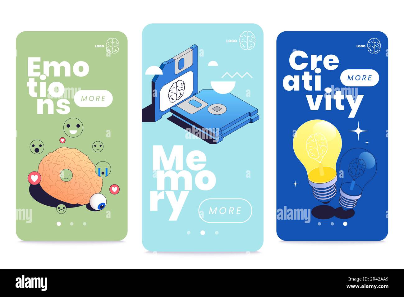 Emotional intelligence thinking mental concepts isometric set of three ...