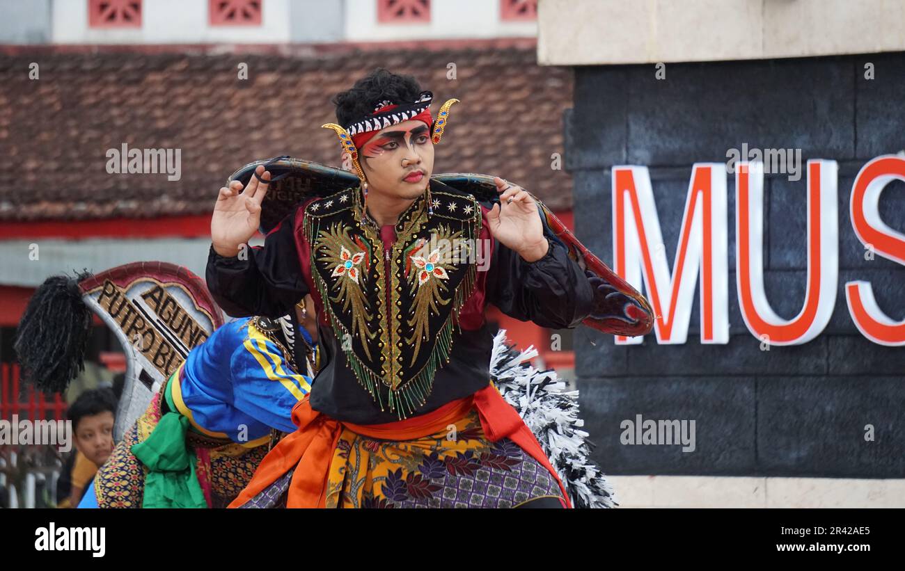 The perform of celeng dance. Celeng means wild boar. This dance usually ...