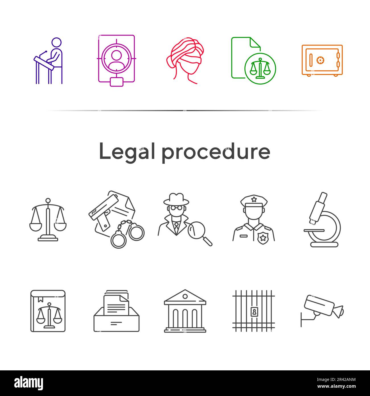 Legal procedure line icon set Stock Vector Image & Art - Alamy