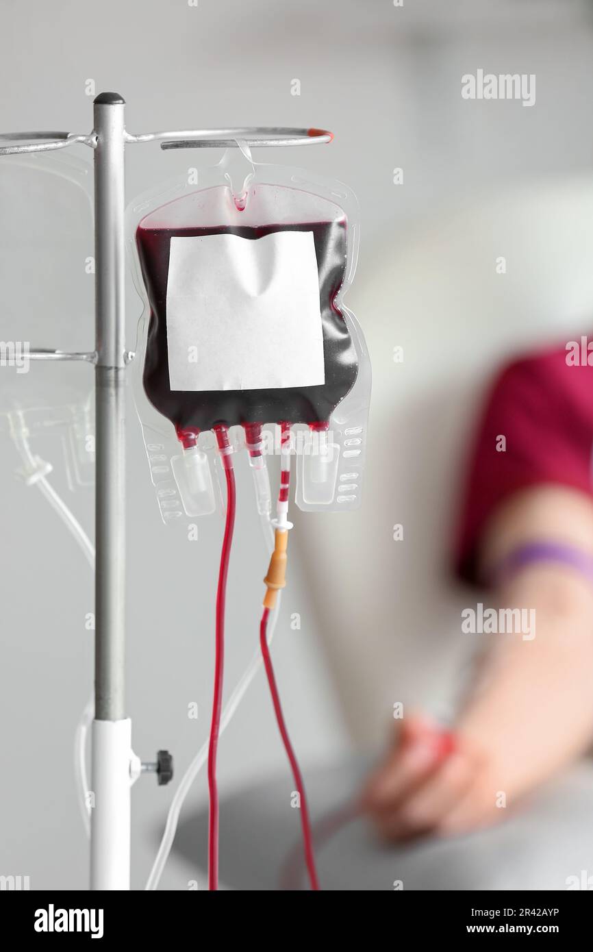 Blood pack for transfusion at hospital, closeup Stock Photo - Alamy