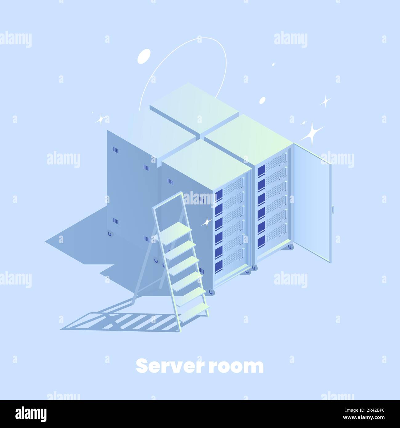 Web hosting isometric composition of server rack icons ladder and ...