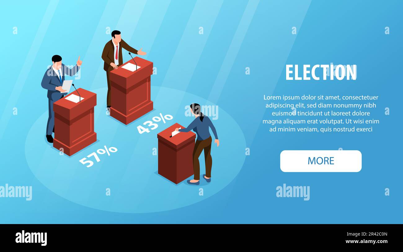 Isometric elections horizontal banner with political speakers and ...